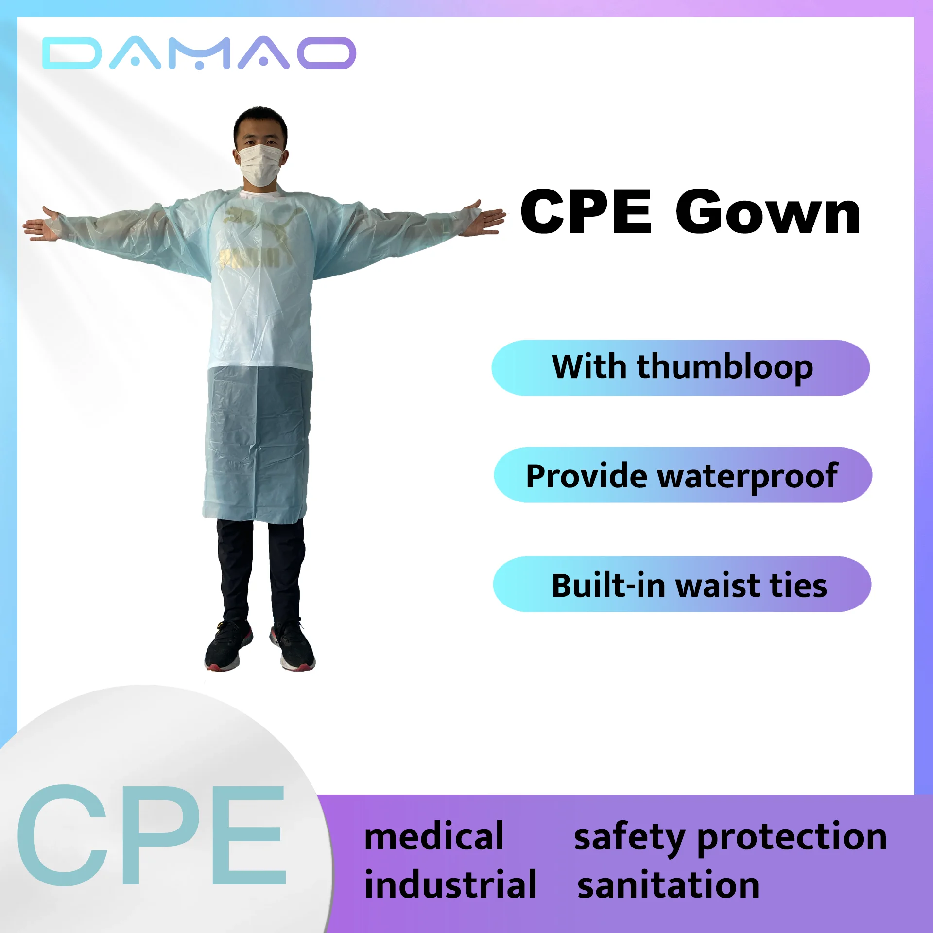 Protective Isolation CPE Gowns with Thumb loop