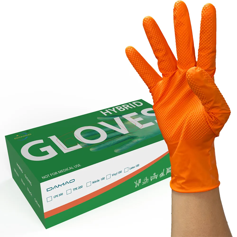 Diamond Textured Orange Nitrile Gloves | Damao-Tech
